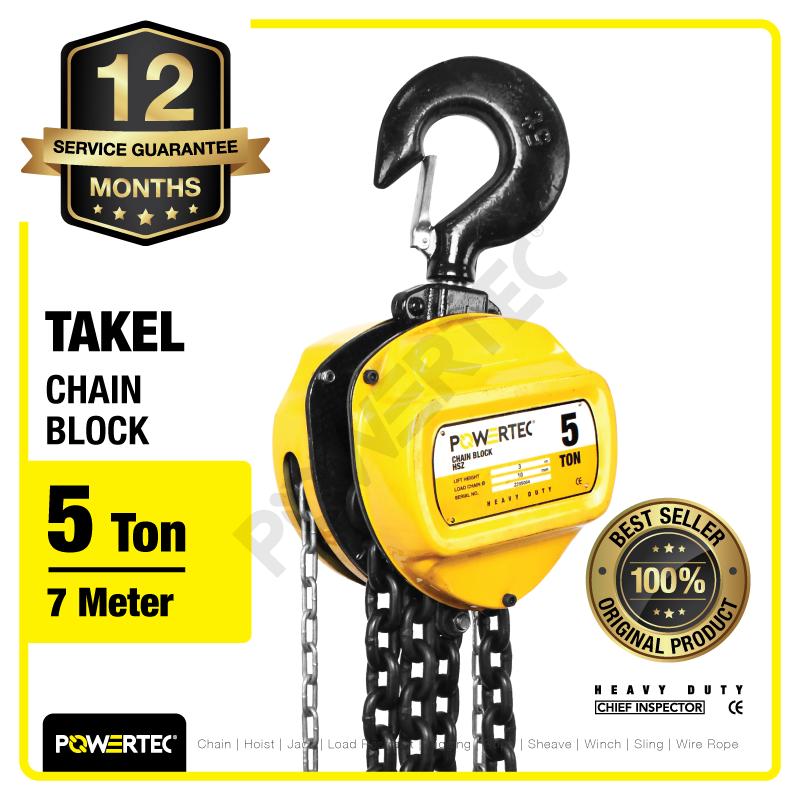 Jual Chain Block / Takel 5 Ton x 7 Meter POWERTEC Official Resmi