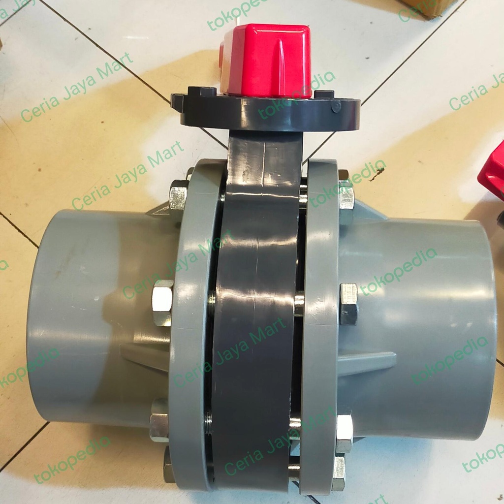 Butterfly Valve PVC 6" JIS 10K + Flange & Baut Mur | [Ezmaro]