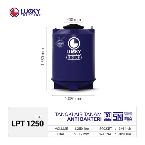 Tangki / Toren Air Tangki Tanam Lucky 1250 liter (LPT 1250) | EZMARO ...