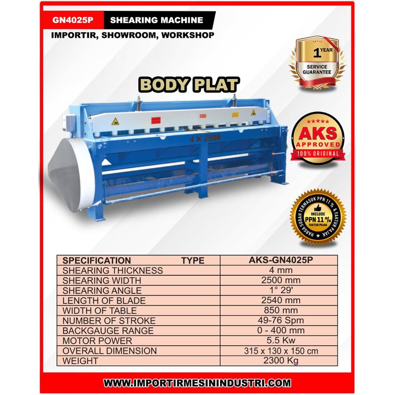 Mesin Shearing AKS-GN4025P | Potong Plat 4x2500mm | Harga Terbaik