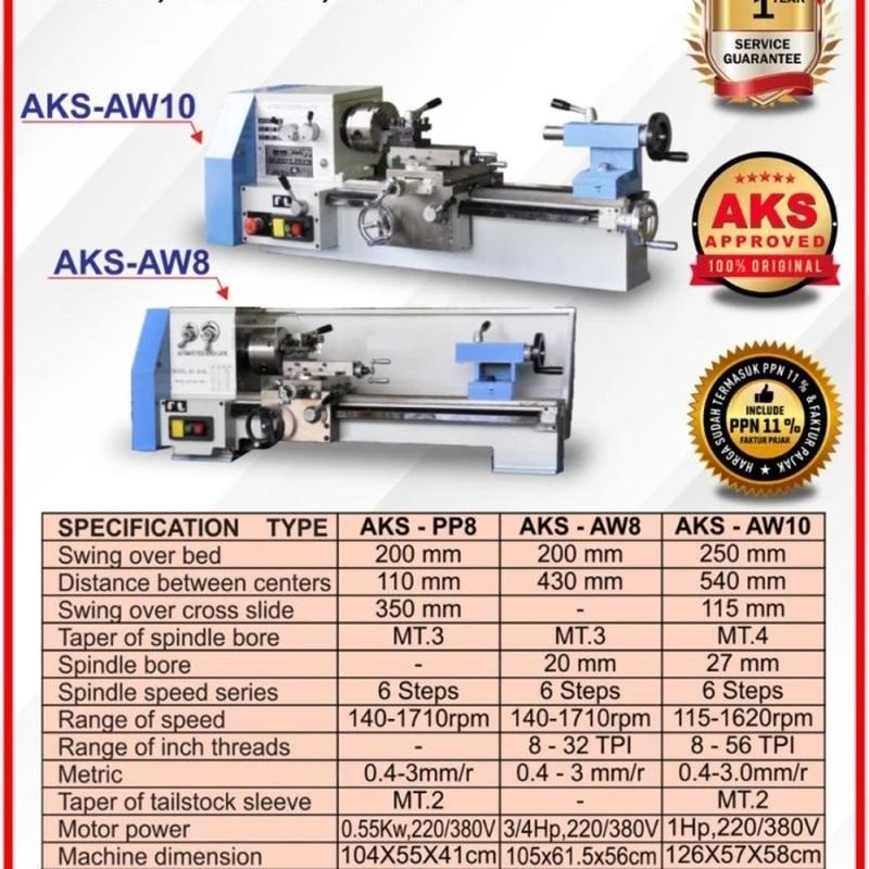 Mesin Bubut Besi Logam Bench Lathe 430 mm AKS - AW8 | EZMARO | EASY MRO